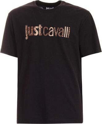 Just Cavalli Homme, Tops, Noir, Taille: 2XL T-shirt &agrave; logo imprim&eacute;