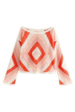 Next Strickpullover Baumwoll-H&auml;kelpullover mit offenem Ausschnitt (1-tlg)