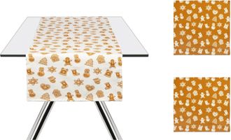 Excelsa Wonderful Ginger Tischläufer und Servietten, 100 % Baumwolle, orange mit Weihnachtsmotiven, Tischläufer 145 x 45 cm und 2 Servietten 45 x 45 cm, für F