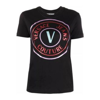 Versace Jeans Couture Schwarzes Kurzarm-T-Shirt 73Haht13Cj00T899 - - Tops - Damen - Schwarzk - XS