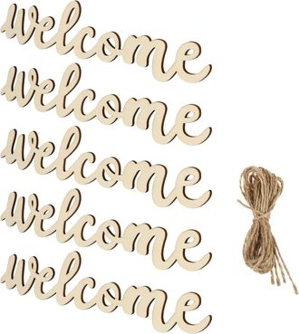 Holibanna Holz Welcome Schild Seitigem Design und H&auml;nge seilen Front Door Hanging Ornament f&uuml;r Haus Restaurant Bar Praktische T&uuml;rdekoration Rustikale Holzdeko f