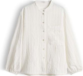 OPUS Langarmbluse Flaria aus Webware mit Streifenstruktur Perlmuttkn&ouml;pfe, aufgesetzte Brusttasche, leichte Transparenz