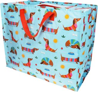 Rex London Blaue XXL Riesentasche Sausage Dog Aufbewahrungstasche mit Reißverschluss Dackel-Motiv ca. 58×28×48 cm