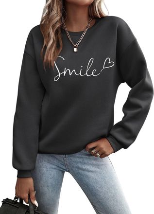 Minetom Pullover Damen Herbst Winter Sweatshirt Rundhals Langarm Pulli Frauen Oberteil Sweatshirts ohne Kapuze A Schwarz XXL