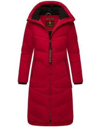 Marikoo Damen langer Wintermantel warmer Steppmantel mit verstellbarer Kapuze Benikoo Deep Red Gr. 3XL