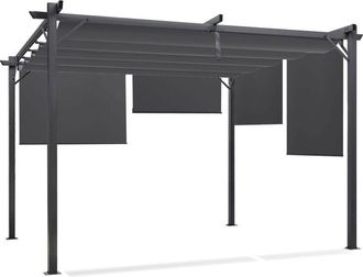 IDMarket Pergola &eacute;dition sp&eacute;ciale IDMARKET - Toit r&eacute;tractable 3x4 M - 4 stores - Gris anthracite
