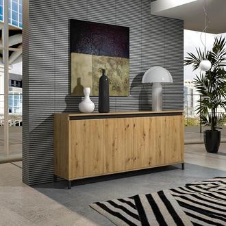 Dmora Kommode Khartoum, Wohnzimmerbuffet, Wohnzimmer-Sideboard, Moderne K&uuml;chen-Speisekammer, Made in Italy, 184x90h40 cm, Gl&auml;nzendes Wei&szlig; und Anthrazit