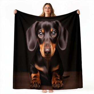 Generic 100 x 130cm Couverture Polaire l&eacute;g&egrave;re et Moelleuse en Noir Flanelle Plaid Chaude pour Enfant gar&ccedil;on Fille, Photographie Mignon Animal Teckel Impressio