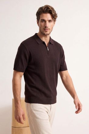 Trendyol MAN Herren Braun Einfarbig Kurz Regular Fit Poloshirts