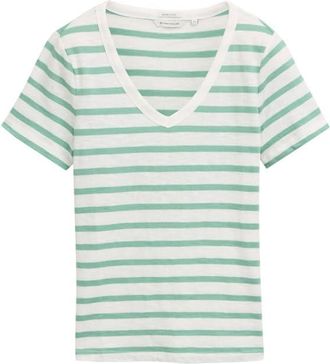 Tom Tailor Damen 1046407 T-Shirt, 38016-Offwhite Faded Green Stripe, XXL