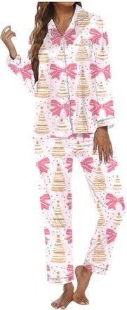 Generic Ensemble de pyjama &agrave; manches longues imprim&eacute; sur le th&egrave;me de No&euml;l pour femme, v&ecirc;tement de d&eacute;tente festif pour des vacances confortables, C, 3XL