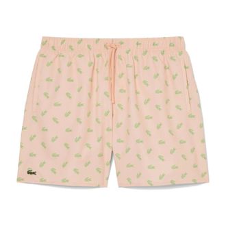Lacoste Homme, Maillots de bain, Rose, Taille: M Crocodile Print Mid Length Swim Shorts
