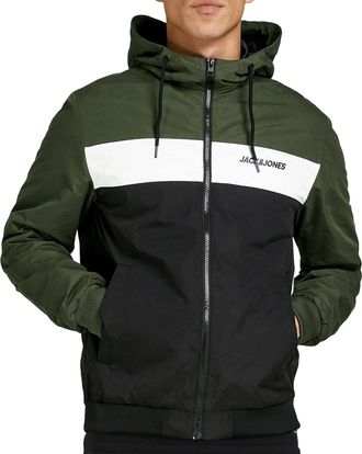 Jack & Jones Herren Jjerush Blocking Hood Bomber Jacke, Forest Night, XL EU