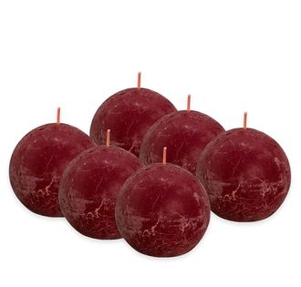 Bolsius Bolsius Rustik Kugelkerze - Bordeauxrot - 6 St&uuml;ck - Durchmesser 7.6 cm - Dekorative Kerze - L&auml;nge Brenndauer 25 Stunden - Unparf&uuml;mierte - Enth&auml;lt Nat&uuml;