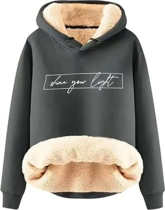 Generic Sweat &agrave; capuche en laine dagneau &eacute;paisse et chaude pour femme Printemps 2026, gris, 4XL