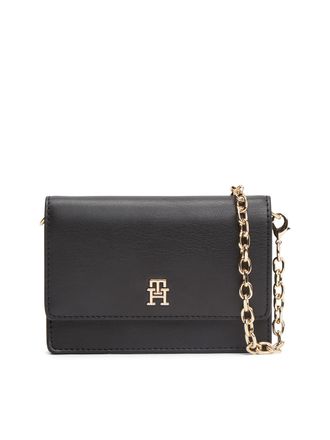 Tommy Hilfiger Kartenetui TOMMY HILFIGER TH ICON CARD HOLDER W/CHAIN, Damen, schwarz, Lederimitat, Kleinlederwaren, Damen Geldbeutel, Portemonnaie, Minibag mit TH-Lo
