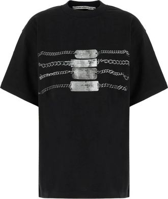 Alexander Wang Femme, Tops, Noir, Taille: 34 FR T-shirt &agrave; Manches Courtes avec Graphique Cha&icirc;ne