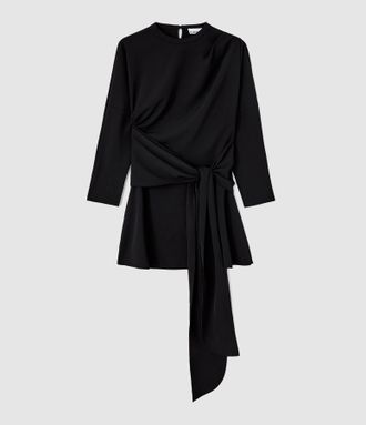 Ganni Robe Cady Crepe Draped Black