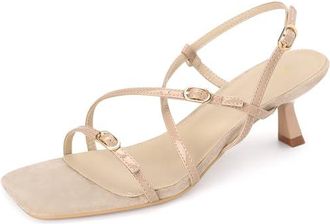 Allegra K Sandales &agrave; talons &agrave; lani&egrave;res et boucle mentale pour femme, nude, 42 EU