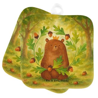 Mr. & Mrs. Panda Topfuntersetzer B&auml;r K&ouml;nig Design - Geschenk, Papa, Ofenlappen, topfhalter, Daddy, Kochlappen, Teddy, Topflappen Set, Dad, Vatertag, Papi