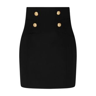 Balmain Schwarzer Woll Minirock mit Goldkn&ouml;pfen - - Skirts - Damen - Schwarzk - 2XS