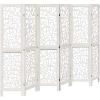 vidaXL Vidaxl - Cloison de s&eacute;paration paravent 6 panneaux blanc - Bois de paulownia massif - Dimensions 210-215 x 160 cm - Pliable et durable