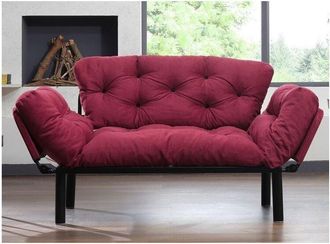 Les Tendances Canapé 2 places transformable en lit tissu bordeaux Pliaz 155cm