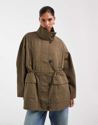 Asos Oversize-Parka in Khaki mit geraffter Taille-Gr&uuml;n