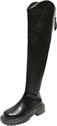 Generic Bottes hautes pour femme - Extensibles et confortables - Style western - Style r&eacute;tro - Talon bas &eacute;pais - Fermeture &eacute;clair dans le dos - Coupe large au