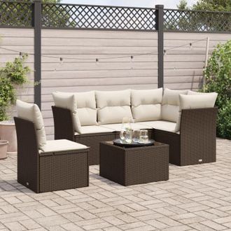 vidaXL 6-tlg. Garten-Sofagarnitur mit Kissen Braun Poly Rattan - Vidaxl
