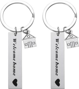 Garneck Lot de 2 Porte-Cl&eacute;s en Acier Inoxydable Argent&eacute; &laquo; Bienvenue &agrave; la Maison &raquo; pour Pendaison de Cr&eacute;maill&egrave;re Anneaux Originaux D&eacute;coratifs Pr&eacute;sent Pratique 