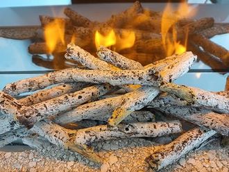 Chemin'Arte Dekorative Holzscheite in Birkenoptik, 5 Stück, für Elektrokamine - Weiß Birke - Größe ca. 12 cm - Veredelt den Flammeneffekt