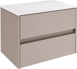 Fackelmann Compact Line Waschbeckenunterschrank mit Keramikwaschbecken - 2-teiliges Badmöbel-Set in Kaschmir/grau, 71cm breit, 2 Schubladen, wechselbare Grifflei