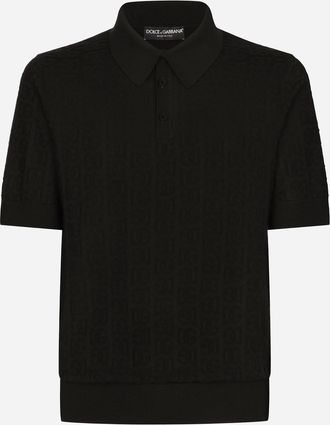 Dolce & Gabbana Poloshirt Aus Seidenjacquard Dg-logo - Mann Strickwaren Schwarz 48