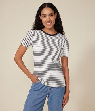 Petit Bateau Femme A0bol Tee Shirt Manches Courtes, Marshmallow/Smoking, S EU