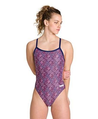 Arena Arena Maillot de Bain Une pi&egrave;ce Kikko Challenge Back, Bleu Marine/Rouge Multicolore, 34 Femme