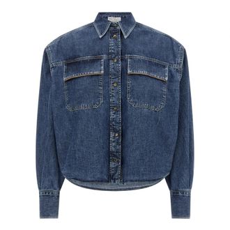 Brunello Cucinelli Leichte Jeansbluse mit gl&auml;nzenden Taschen - - Blouses & Shirts - Damen - Blau - 2XL