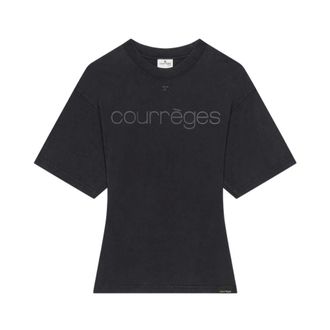 Courr&egrave;ges T-shirt imprim&eacute; logo - Femme - Tops - Noir - Taille: 42 FR
