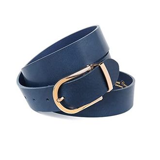 Anthoni Crown Ceinture en Cuir, Bleu foncé, 95 cm Femme