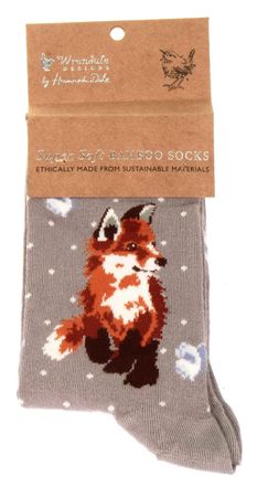 Wrendale Designs Socken, wilder Fuchs, Grau
