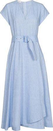 Marie M&eacute;ro Femme, Robes, Bleu, Taille: 46 FR Robe bleue en coton ceintur&eacute;e