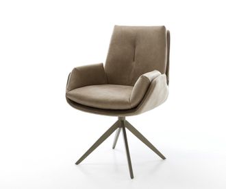 DELIFE Drehstuhl Clea-Flex Mikrofaser Beige Vintage Kreuzgestell breit Effektfinish Titan 360&deg; drehbar Wippfunktion, Esszimmerst&uuml;hle