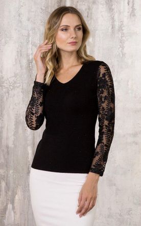 Passioni Strickpullover mit Spitzenärmeln