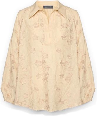 Elena Miro Femme, Blouses et Chemises, Beige, Taille: 42 FR Blouse en voile de coton avec broderie