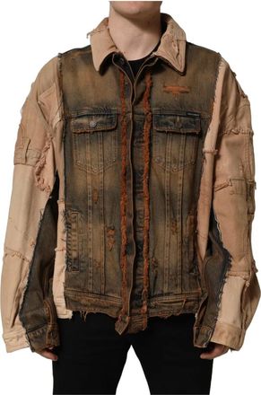 Dolce & Gabbana Homme, Vestes, Multicolore, Taille: 2XL Veste en jean &agrave; panneaux et coupe brute