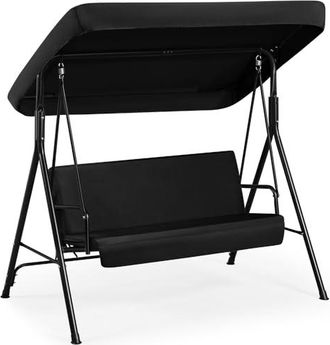 Yaheetech Balancelle de Jardin 3 Places Toit Inclinaison R&eacute;glable en Tissu Polyester Respirant Cadre en M&eacute;tal R&eacute;sistance aux Intemp&eacute;ries Balan&ccedil;oire dExt&eacute;rieur N