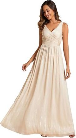 Ever-pretty Robe Demoiselle dhonneur Femme Plis à la Taille A Line sans Manche Robe Femme Chic Champagne 44