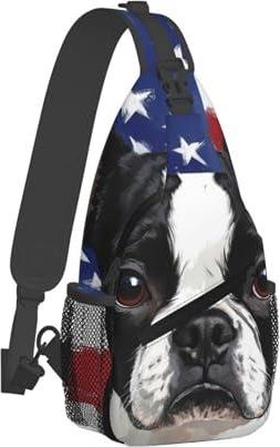 Generic Mode Sacoche Tactique Chiens Terrier Drapeau Am&eacute;ricain des &Eacute;tats-Unis Sac De Poitrine Polyester Sac DEpaule pour Femme Randonn&eacute;e &eacute;cole