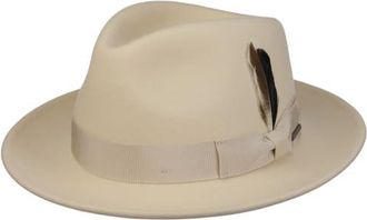 Stetson Chapeau en Laine Rosedale Fedora Homme - de Feutre Outdoor avec Ruban Gros Grain Automne-Hiver Hiver - 56 cm Blanc Creme