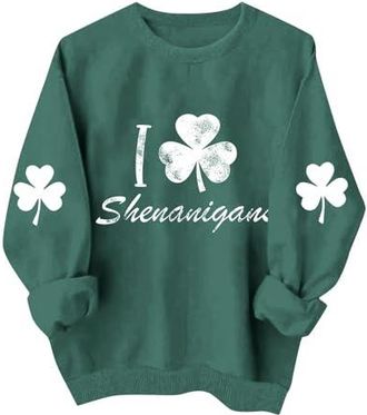 Generic Sweat-shirt &agrave; motif coeur damour pour femme - Chemise fantaisie - Grande taille - Col rond - Tr&egrave;fle irlandais - Imprim&eacute; tr&egrave;fle irlandais - Tunique amp